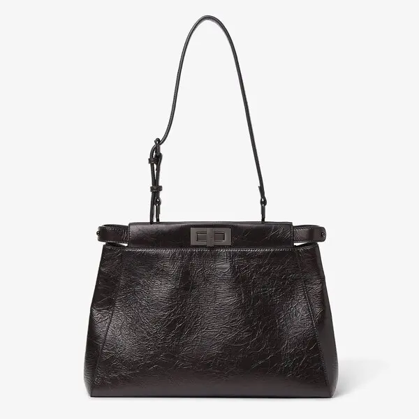 Fendi My Peekaboo Medium Crackled Black Leather Bag